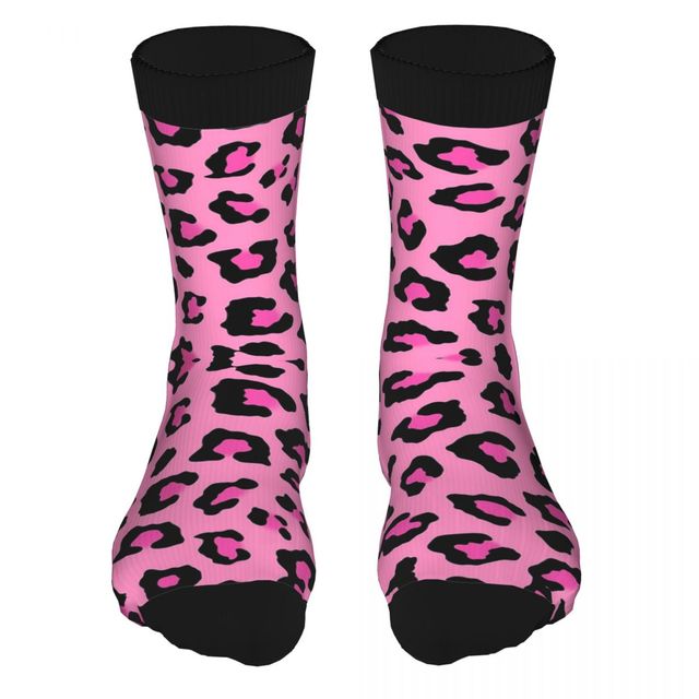 Pink Leopard Print Socks For Men 90% Polyester Funny Middle Tube Socks ...